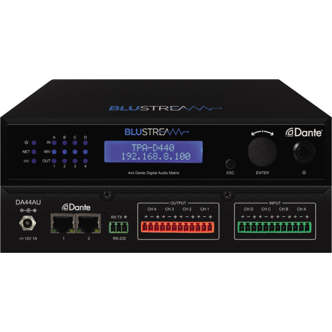 BLUSTREAM DA44AU 4X4 DANTE DIGITAL AUDIO MATRIX BLUSTREAM - Radio Parts