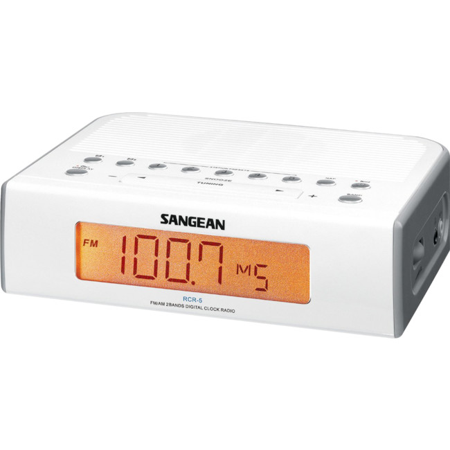 SANGEAN RCR5W BASIC AM / FM BEDSIDE CLOCK RADIO SANGEAN - WHITE - Radio ...