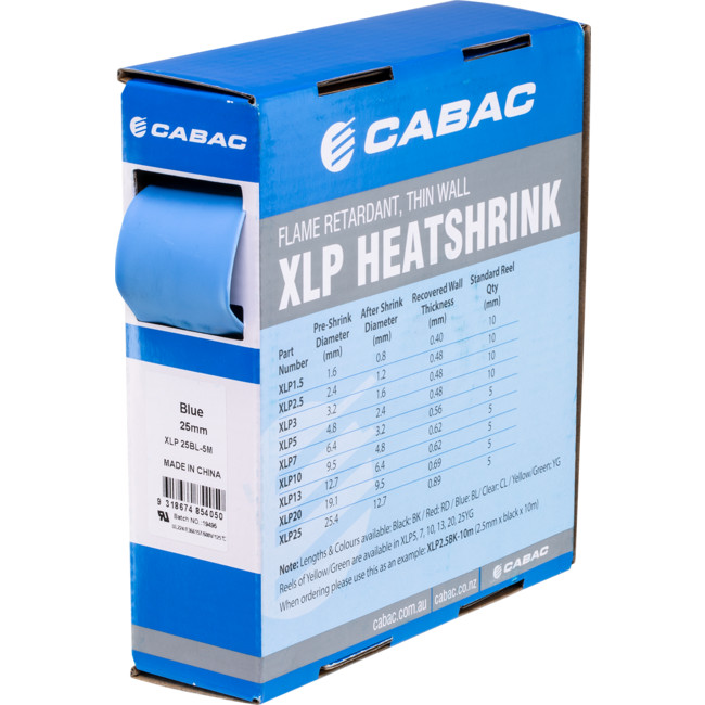 CABAC HS25.4BLU-5M 25.4MM X 5M HEAT SHRINK BOX BLUE - Radio Parts