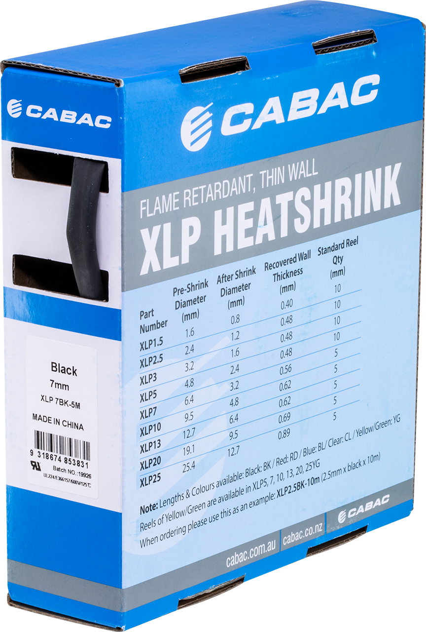 CABAC HS6.4BLK-5M 6.4MM X 5M HEAT SHRINK BOX BLACK - Radio Parts