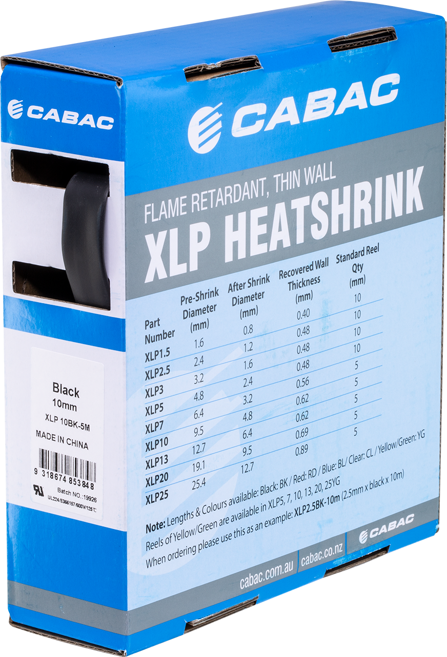 CABAC HS9.5BLK-5M 9.5MM X 5M HEAT SHRINK BOX BLACK - Radio Parts