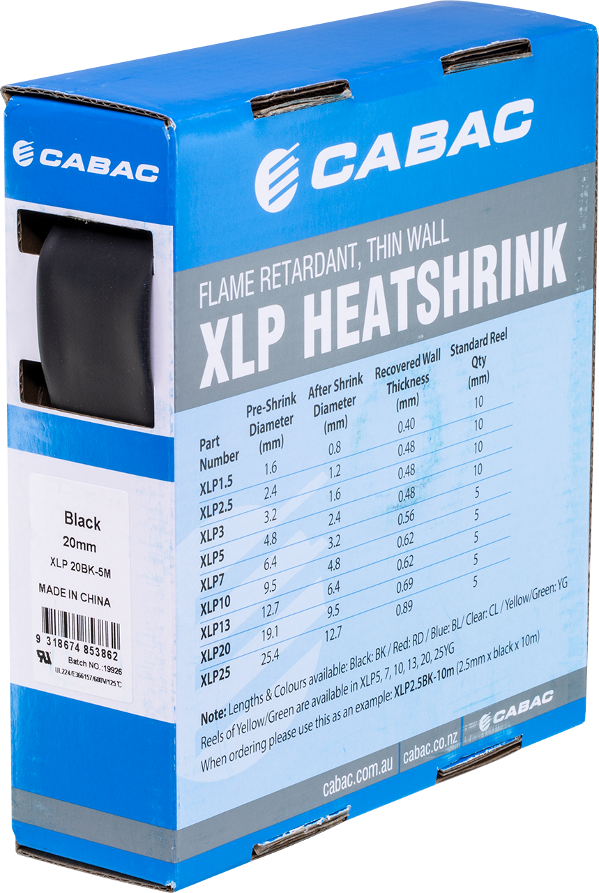 CABAC HS19.1BLK-5M 19.1MM X 5M HEAT SHRINK BOX BLACK - Radio Parts